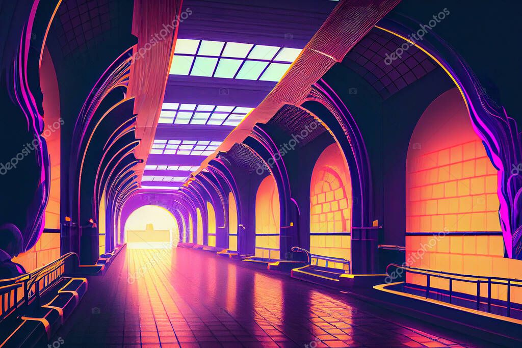 Una ilustración futurista y dinámica de una estación de metro ...