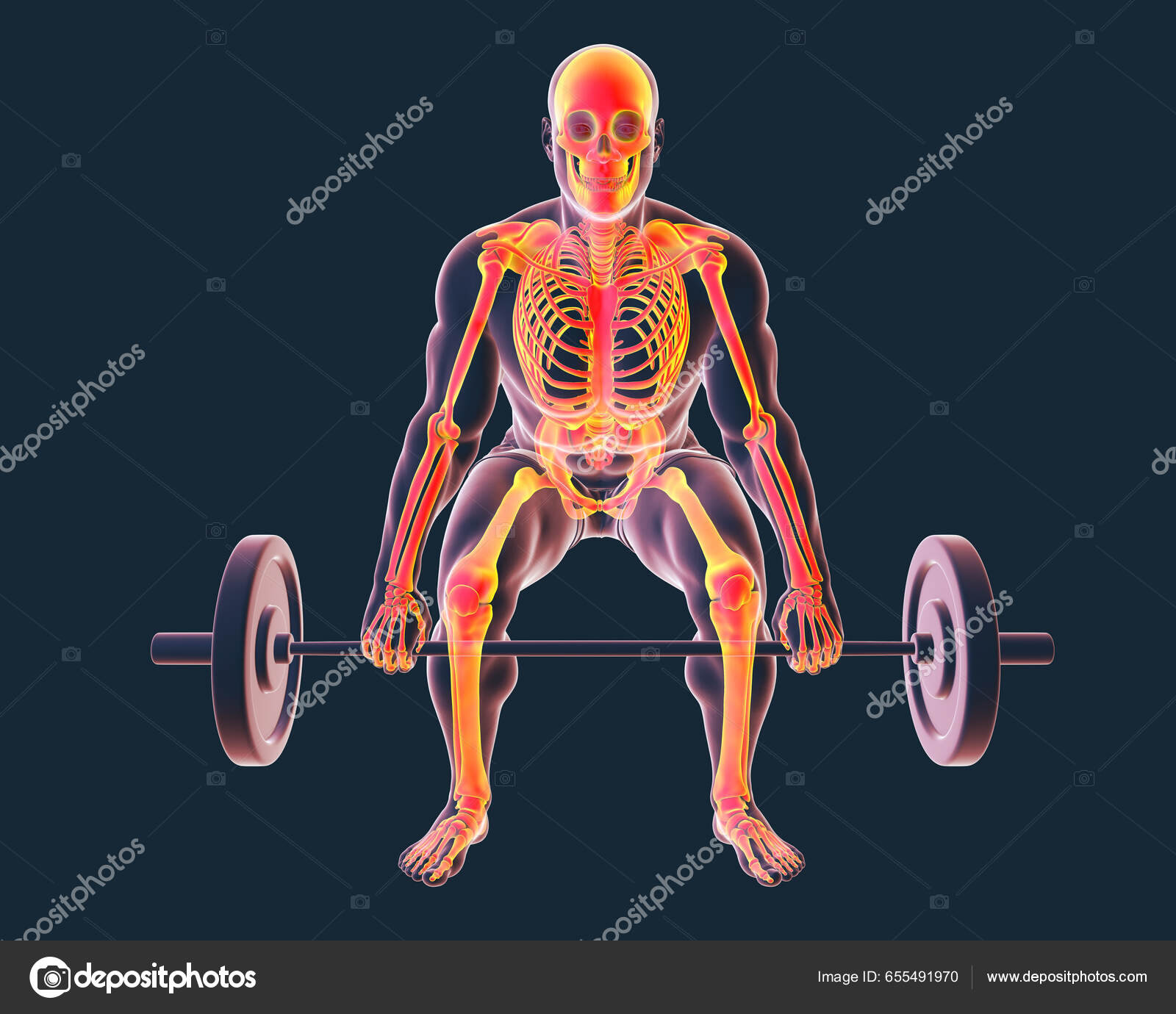 Man Lifting Barbell Highlighted Skeleton Illustration — Stock Photo ...