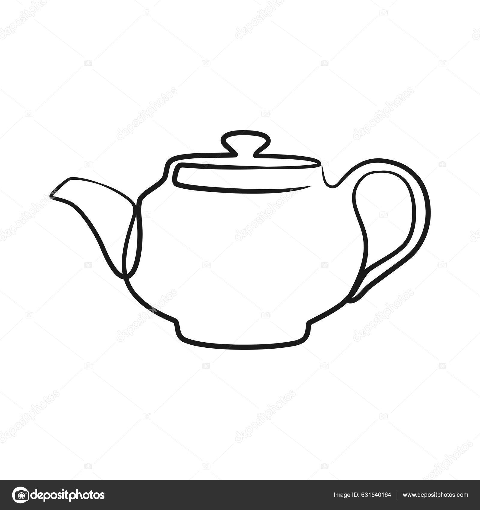 Línea Continua Dibujando Tetera Tetera Línea Continua Arte Dibujo ...