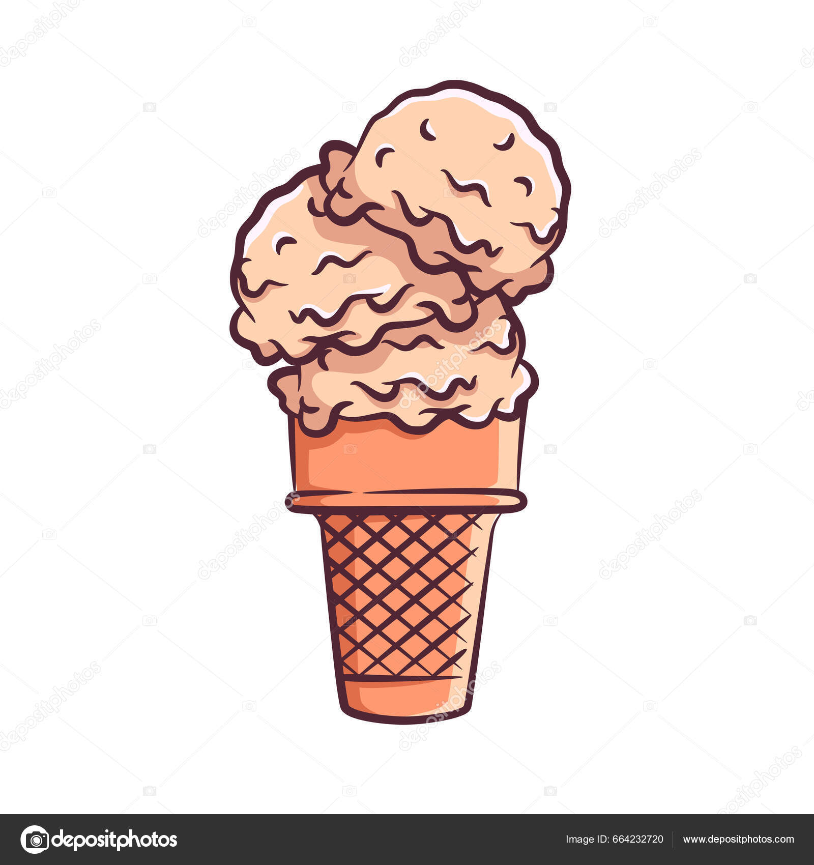 Helado Cono Vector Ilustración Con Color Delicioso Helado Colorido Cono ...