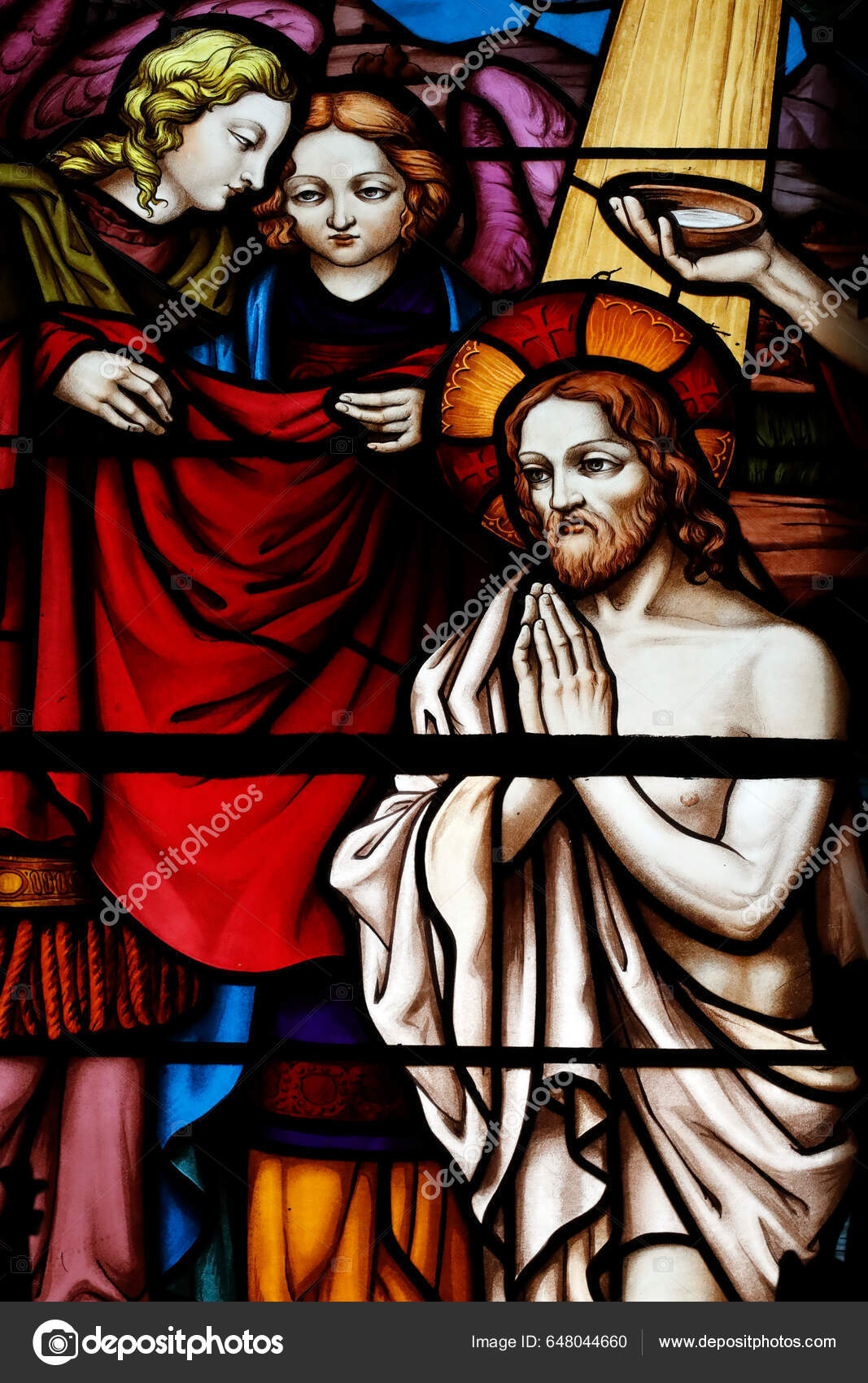 Stained Glass Window Baptism Jesus John Baptist France — Stock ...