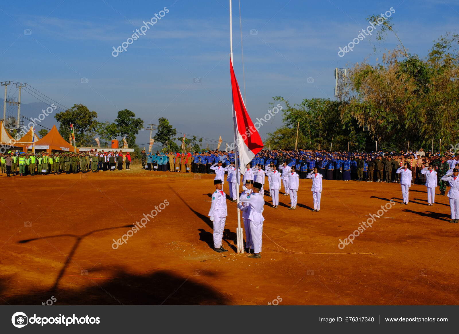 Bandung West Java Indonesia August 2023 View Flag Ceremony Paskibra ...