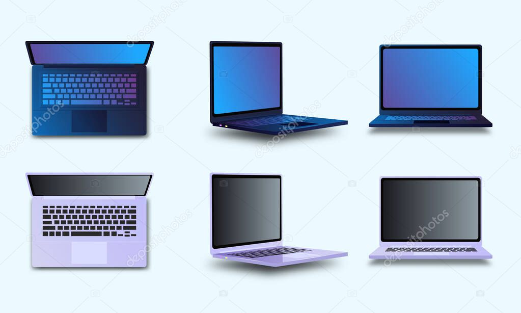 Laptop Vista Lateral Frontal Aislado Sobre Fondo Blanco Vector Vector ...