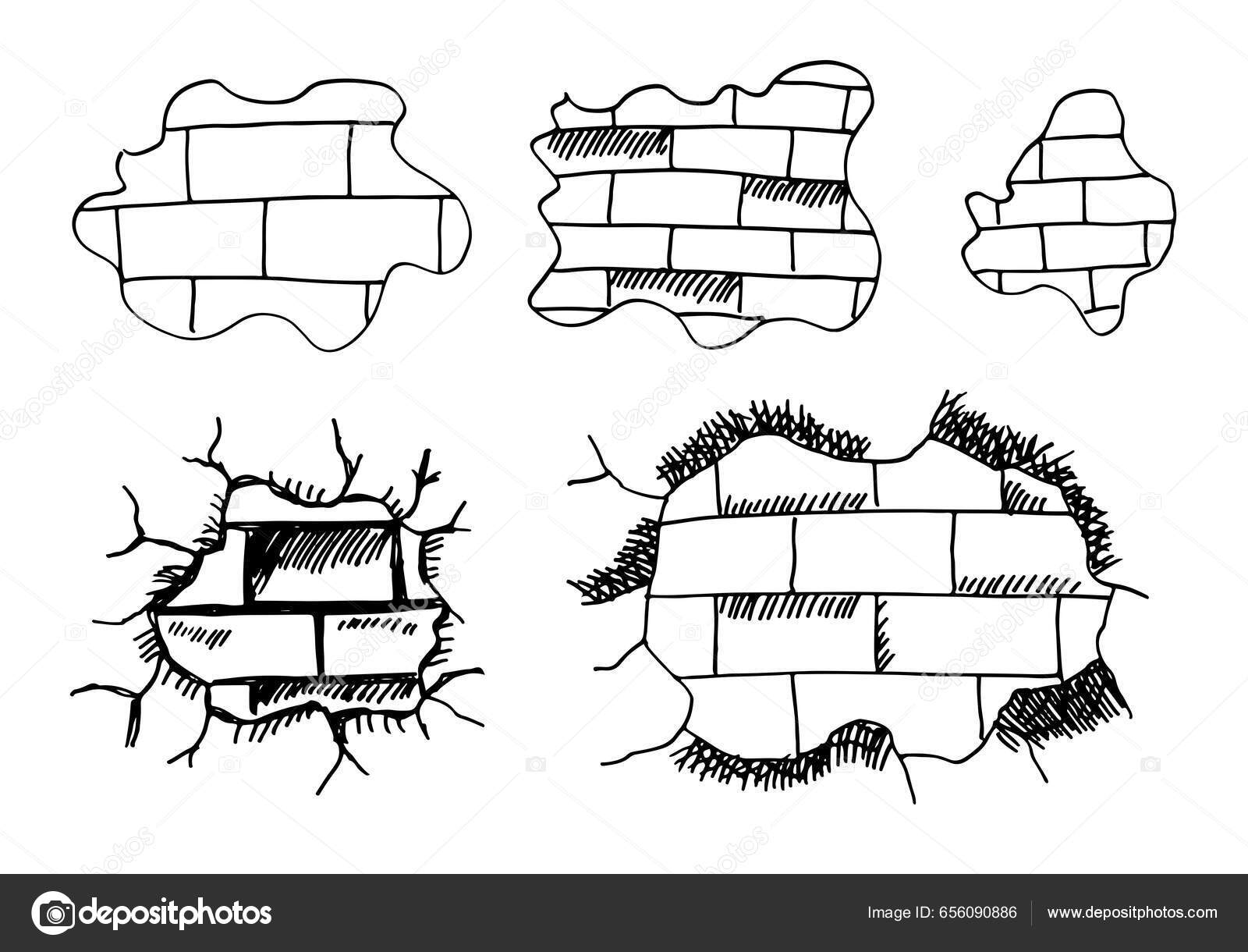 Hand Drawn Set Cracked Brick Walls Vector Illustration Stock Vector by ...