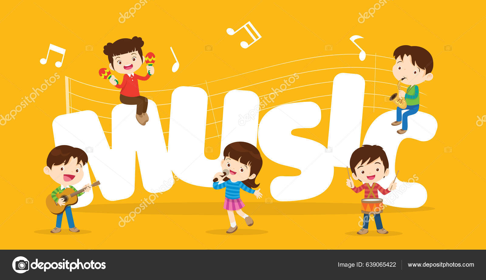 Play Music Concept Children Group Cartoon Dancing Kids Kids Musical ...