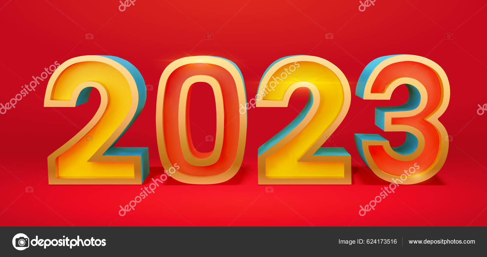 Rendered 2023 Golden Bold Numbers Isolated Red Background Stock Vector ...