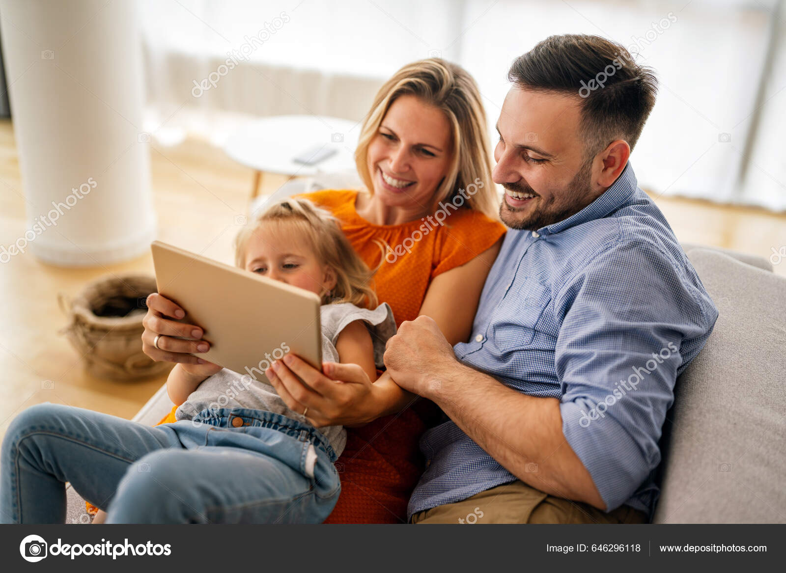 Digital Device Technology Family Online Education Concept Happy Young ...