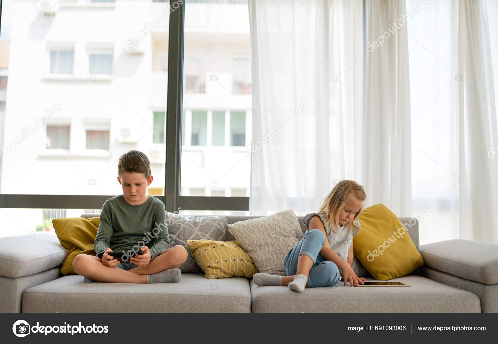 Portrait Happy Children Using Digital Devices Having Fun Together Kid ...