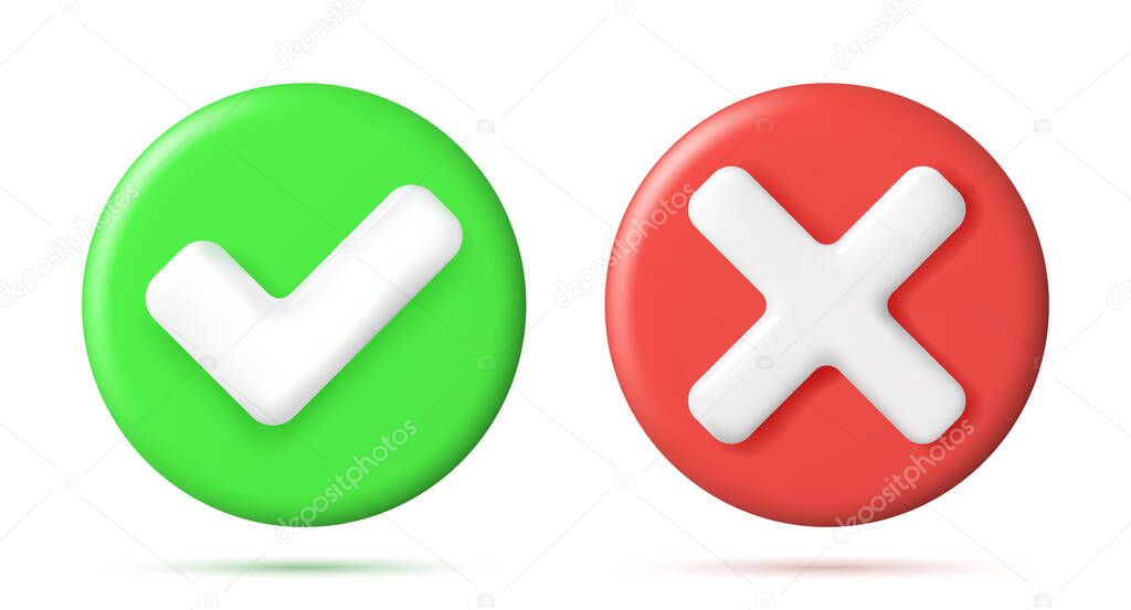 Botón derecho e incorrecto 3D en forma redonda. Verde Sí y Rojo No ...