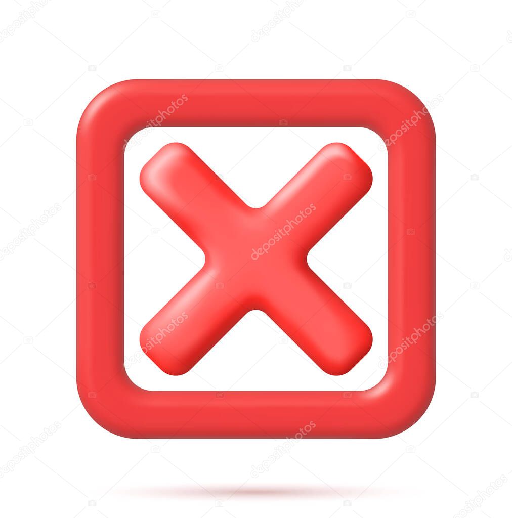 Botón equivocado 3D en forma cuadrada. Red No or Incorrect Sign Render ...