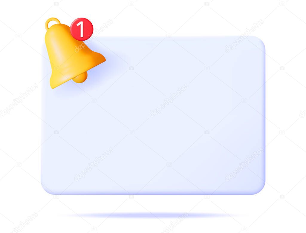 Popup de notificación 3D con icono de campana. Golden Render timbre ...