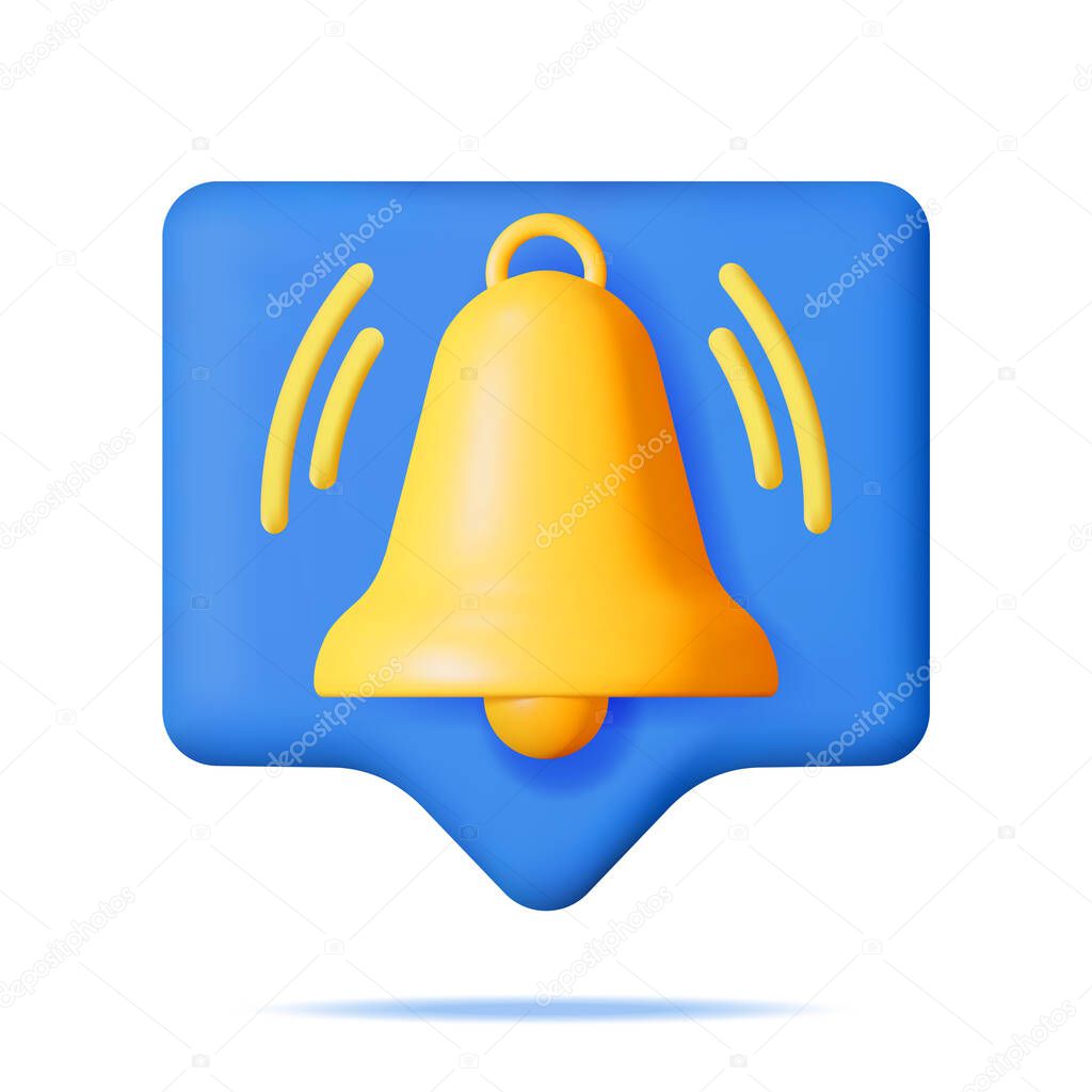Burbuja de notificación 3D con Bell Icon. Golden Render timbre campana ...