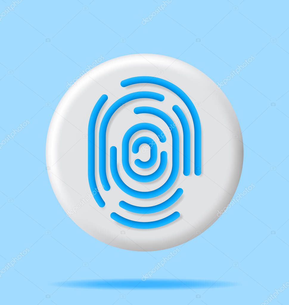 Icono de huella digital 3D aislado. Render Finger Print Symbol. Sistema de identificación y ...