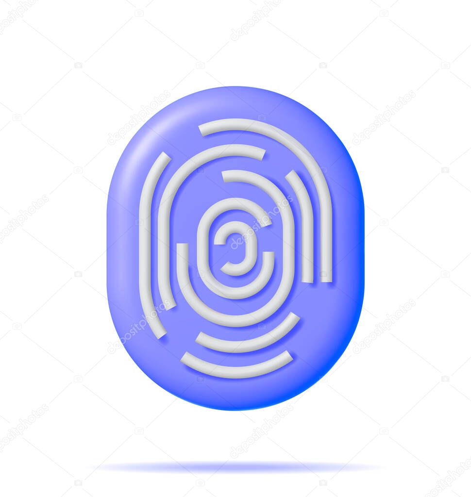 Icono de huella digital 3D aislado. Render Finger Print Symbol. Sistema de identificación y ...