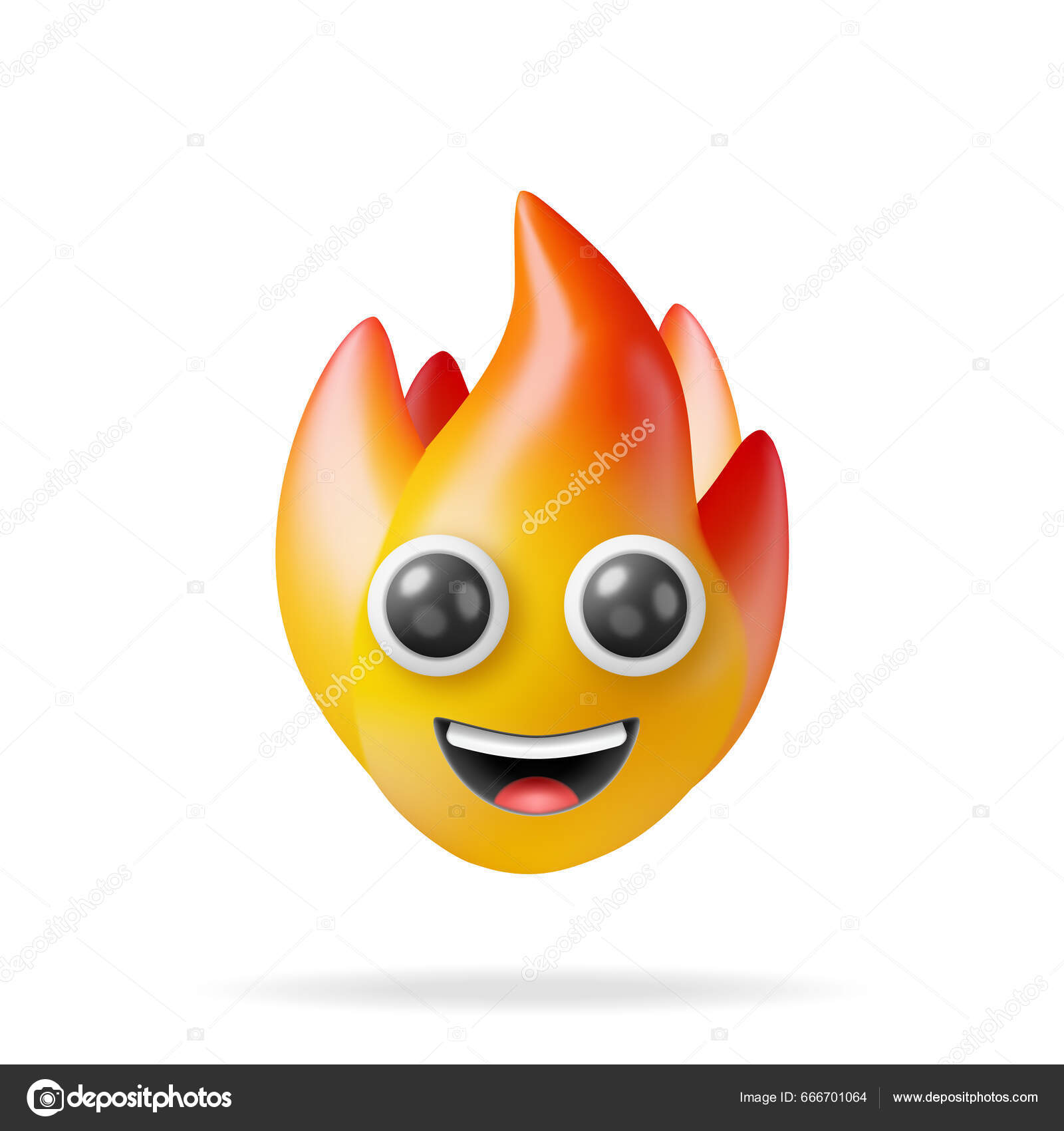 Fire Smile Flame Icon Isolated White Background Render Burning Fire ...