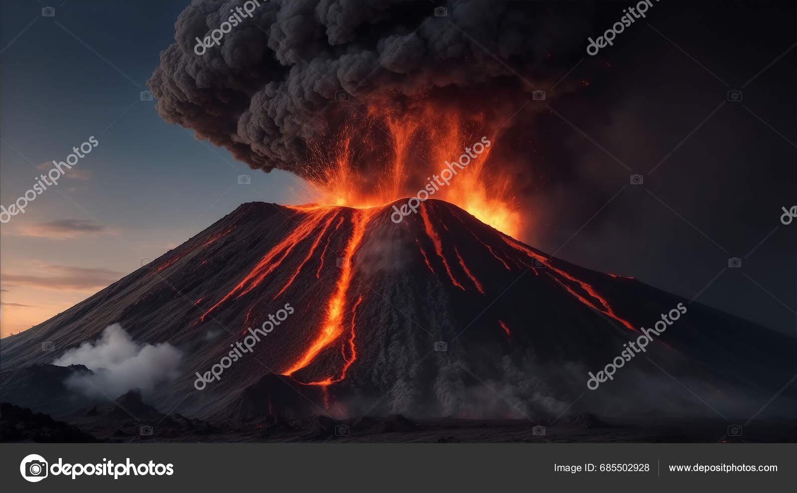 Volcano Eruption Massive High Bursts Lava Hot Clouds Soaring High ...
