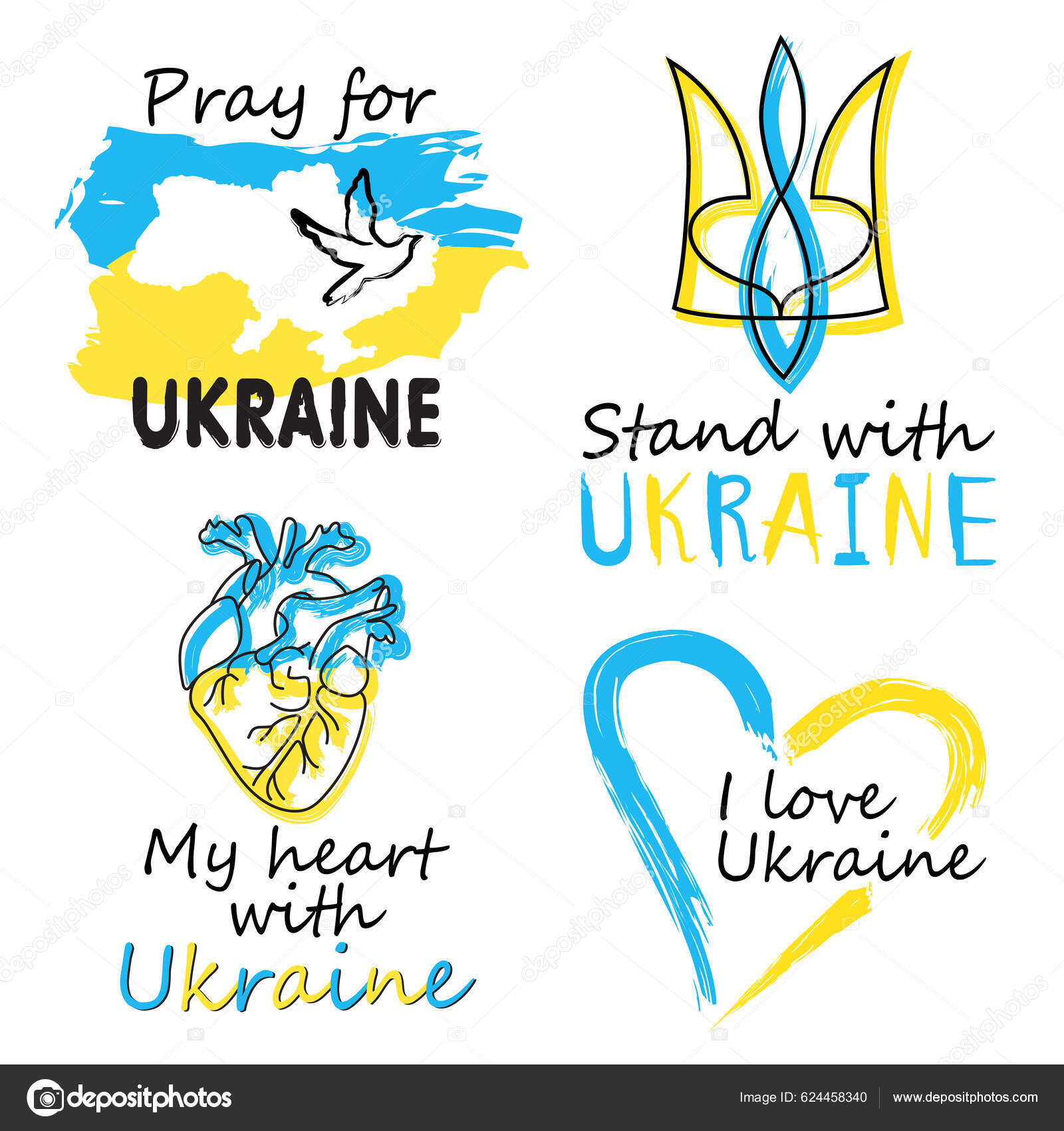 Ukrainian Phrases Slogans Set Heart Pray Stand Stock Vector by ...