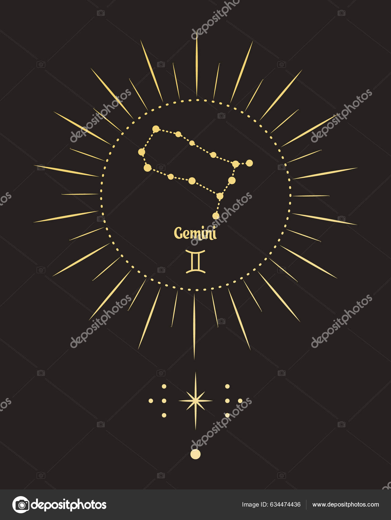 Magic Astrology Poster Gemini Constellation Tarot Card Golden Design ...