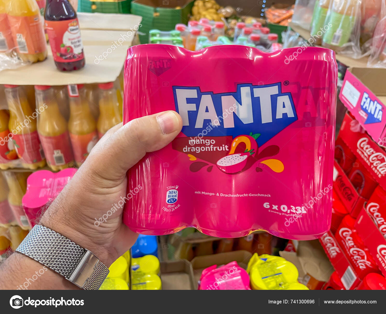 Germany Berlin August 2024 Man Holds Box Fanta Store Box — Stock ...