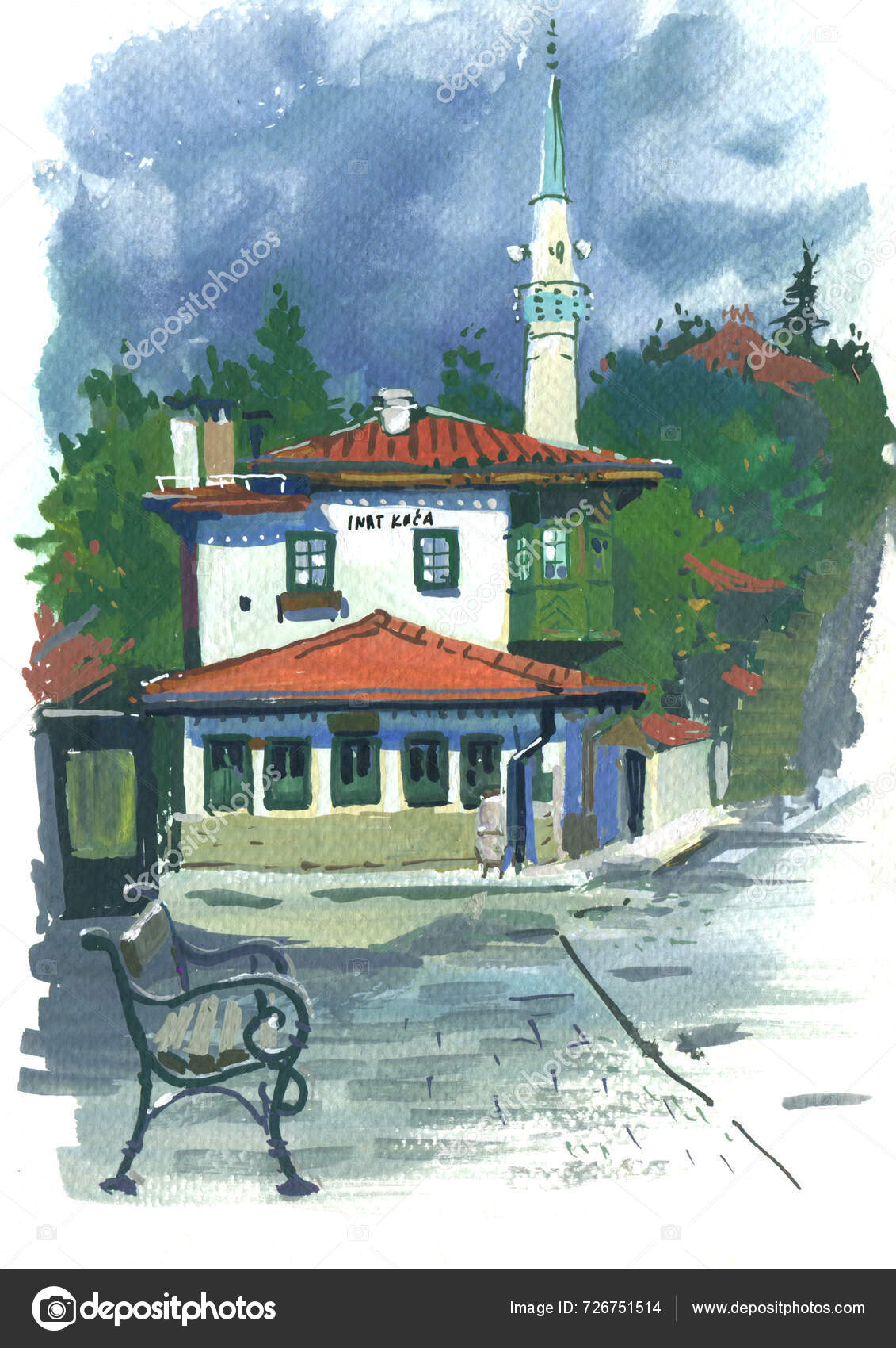 Painting Illustration Inat Kuca Sarajevo Bosna Herzegovina — Stock ...