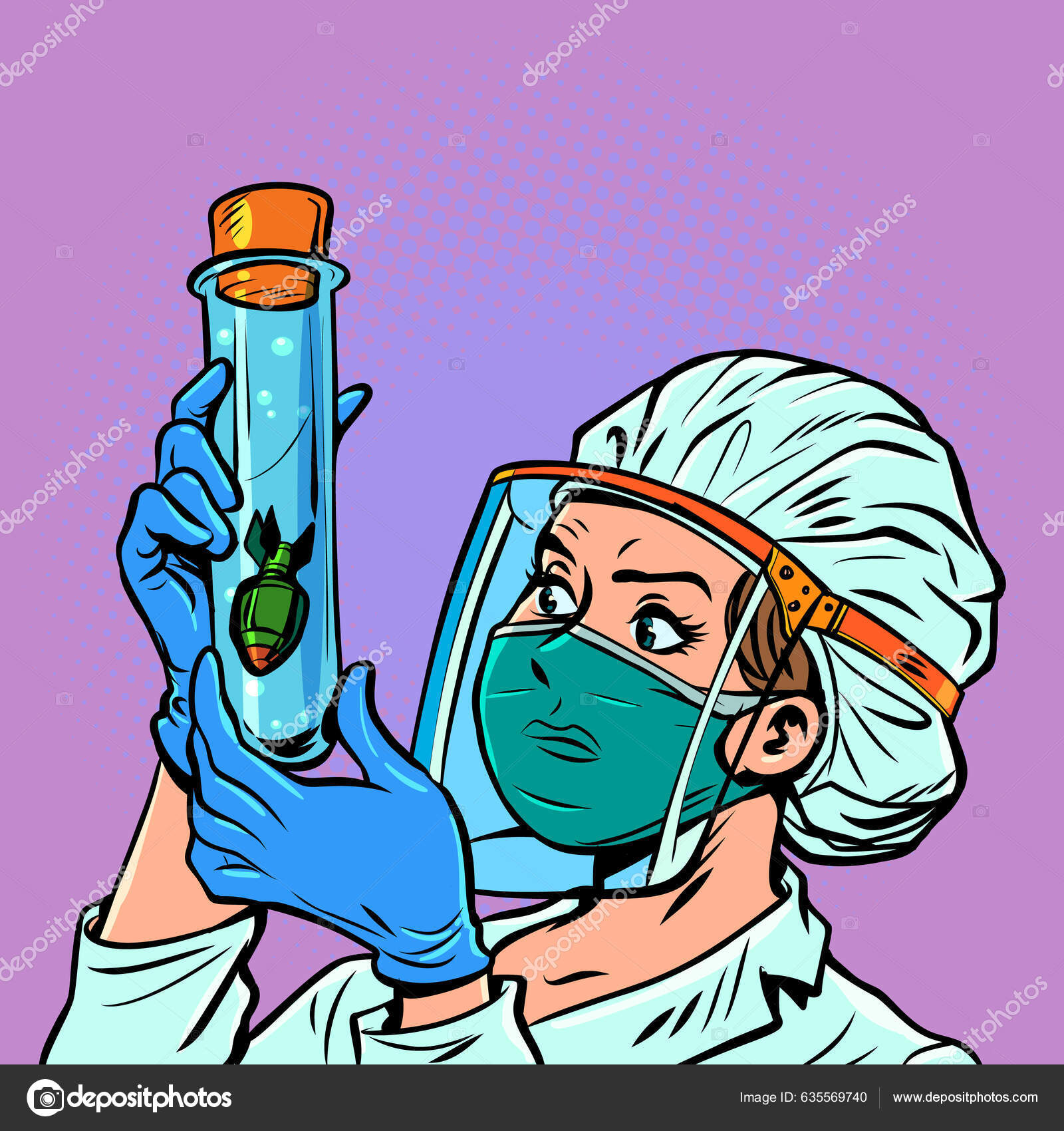 Female Medic Test Tube Bomb Rocket Weapon War Nuclear Comic Stock ...