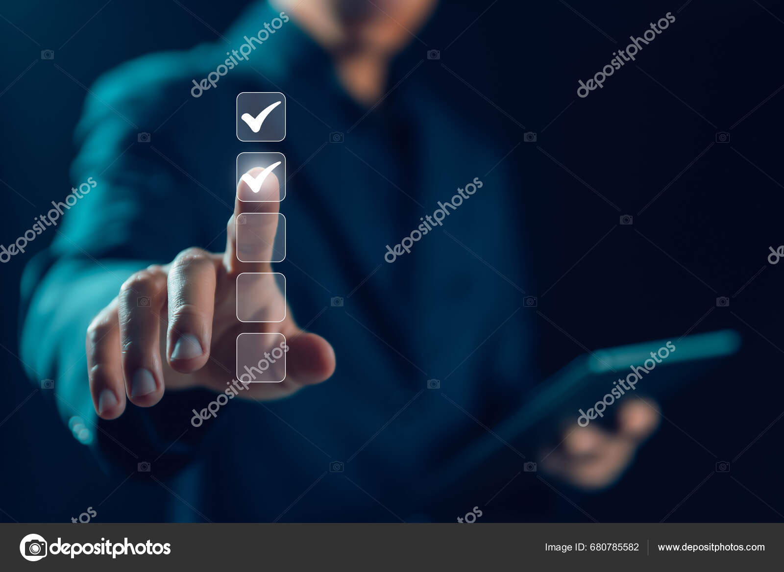 Person Holding Tablet Ticks Checkmark Box List Documents Concept Check ...
