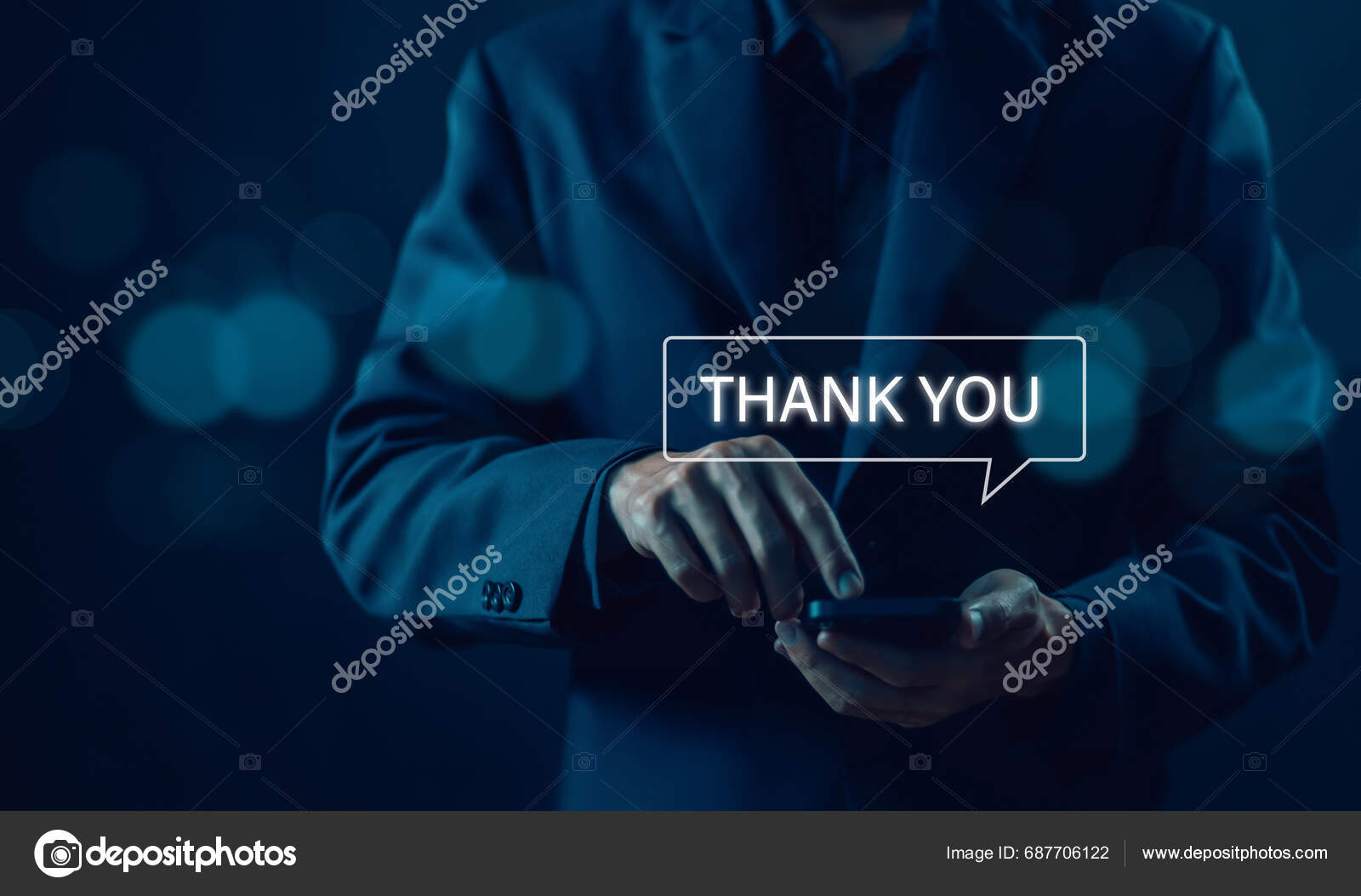 Businessman Using Smartphone Sends Message Thank You Concept Thank You ...