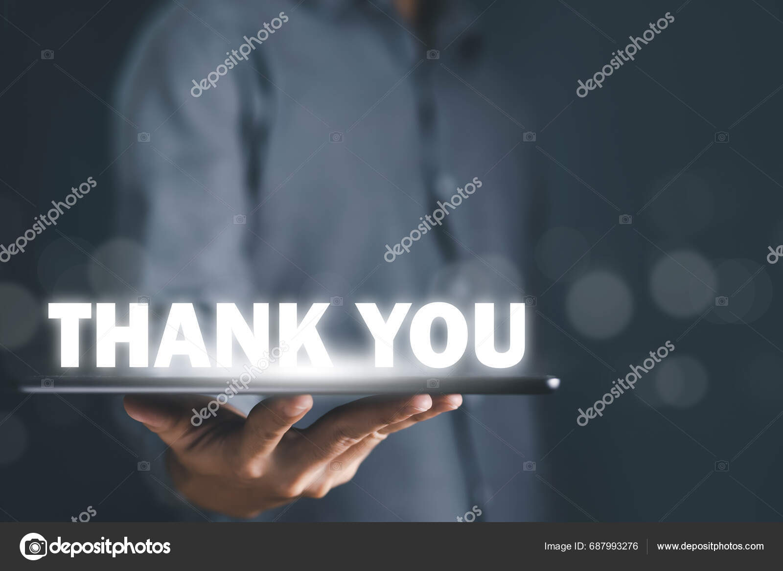Tablet Shows Message Thank You Display Screen Concept Thank You Stock ...