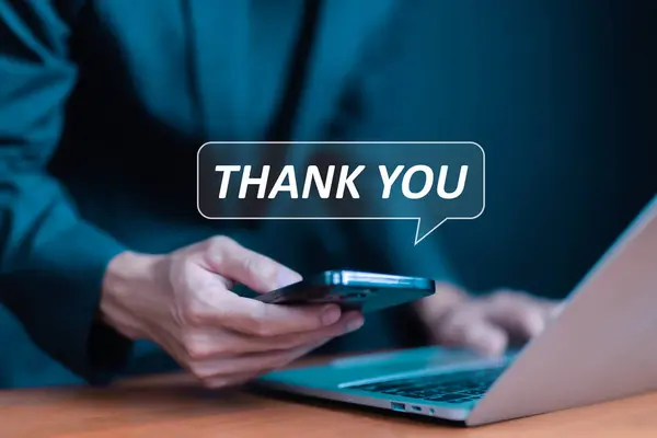 message thank you on a display screen. concept of thank you business ...