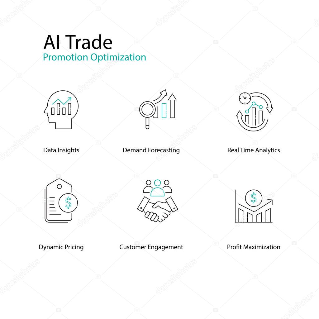 Estrategia comercial de IA Iconos vectoriales Optimización de las ...