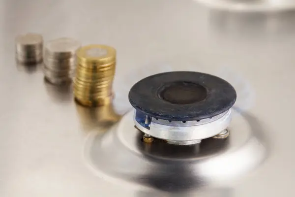 Meter Used Natural Gas Gray Background Gas Stove Coins Banknotes ...