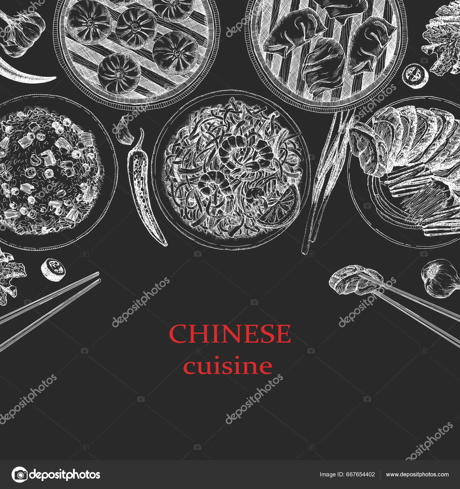 Chinese Restaurant Menu Hand Drawn Illustration Dishes Products Ink ...
