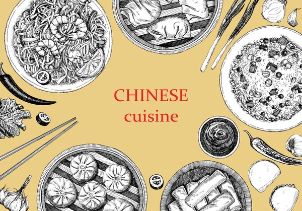 Chinese Restaurant Menu Hand Drawn Illustration Dishes Products Ink ...