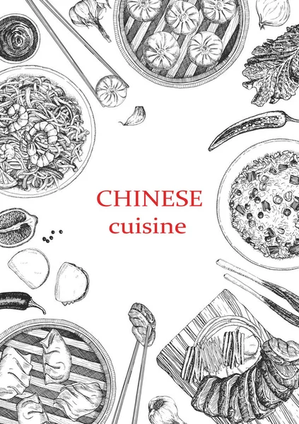 Chinese Restaurant Menu Hand Drawn Illustration Dishes Products Ink ...