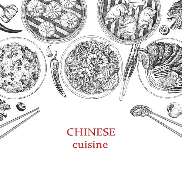 Chinese Restaurant Menu Hand Drawn Illustration Dishes Products Ink ...