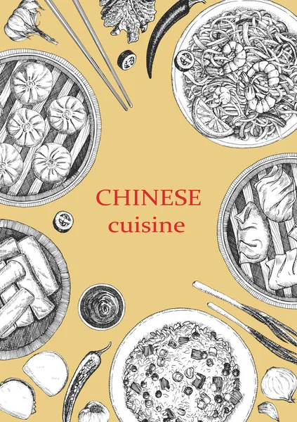Chinese Restaurant Menu Hand Drawn Illustration Dishes Products Ink ...