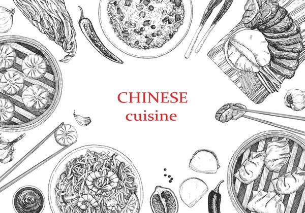 Chinese Restaurant Menu Hand Drawn Illustration Dishes Products Ink ...
