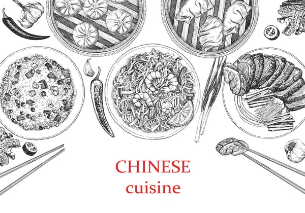 Chinese Restaurant Menu Hand Drawn Illustration Dishes Products Ink ...