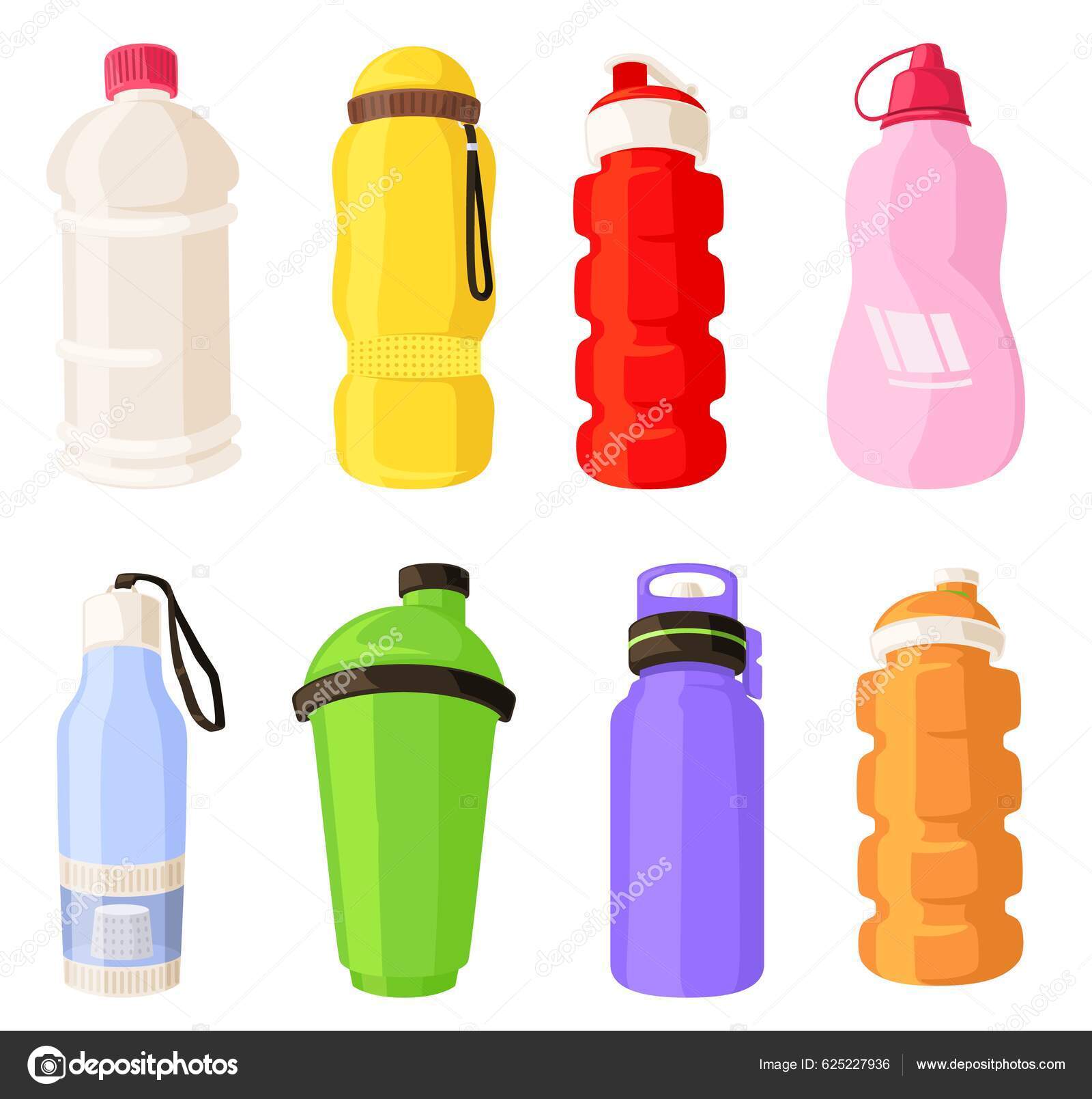 Vektor Botol Air Olahraga Reusable Labu Untuk Kebugaran Terisolasi Set ...