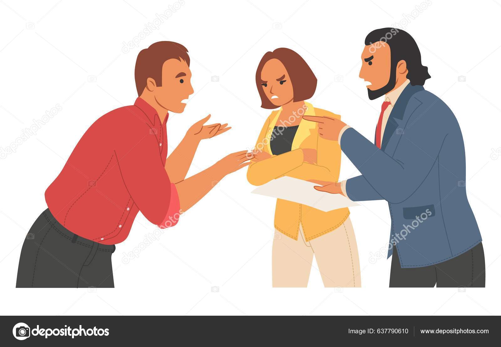 Work Conflict Vector Illustration Angry Unhappy Diverse Employees Yell ...
