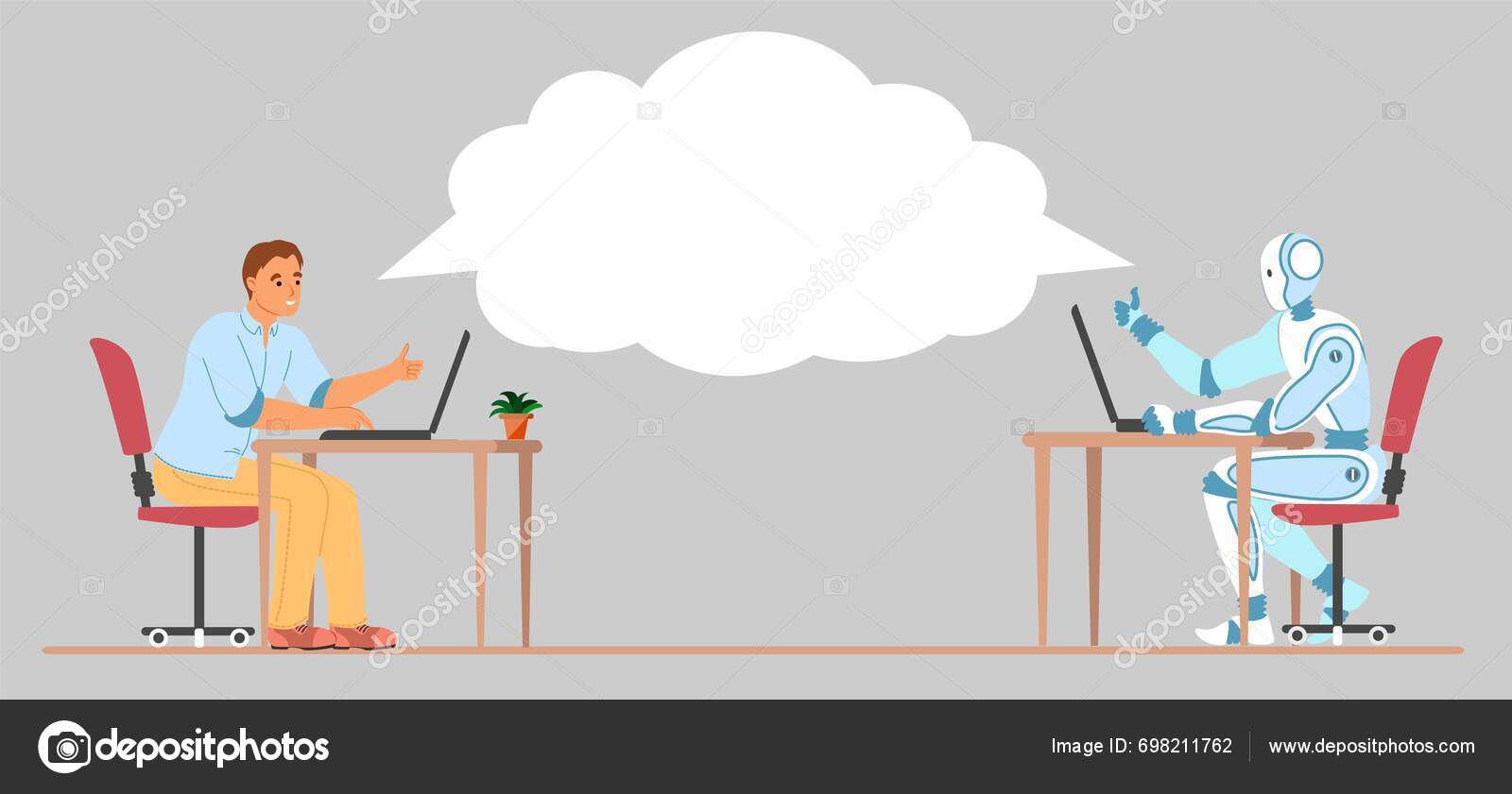 Robot Business Man Cartoon Characters Working Office Together Vector ...