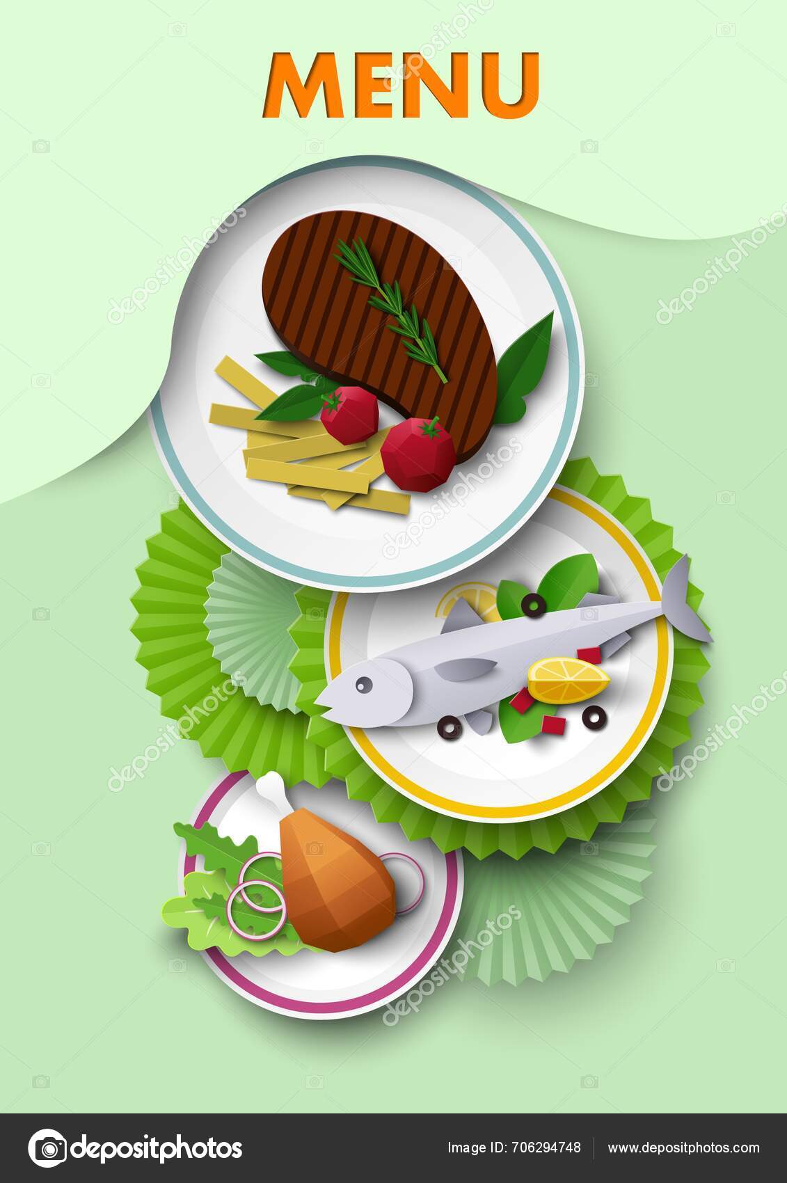 Menu Poster Template Paper Cut Restaurant Dish Delicious Roasted Pork ...