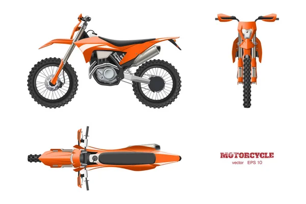 Blue motorcycle in realistic style. Side, top and front view. Detailed ...