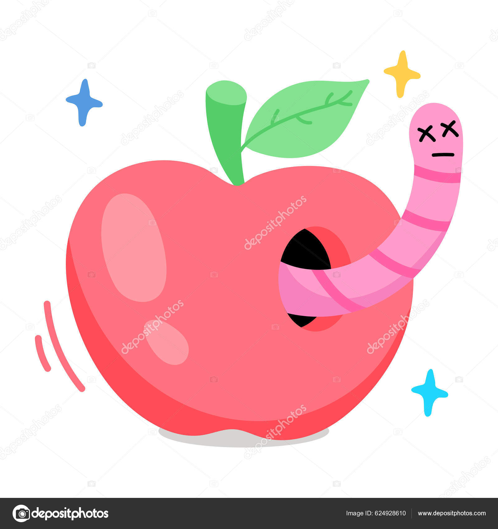 Cartoon Apple With Worm