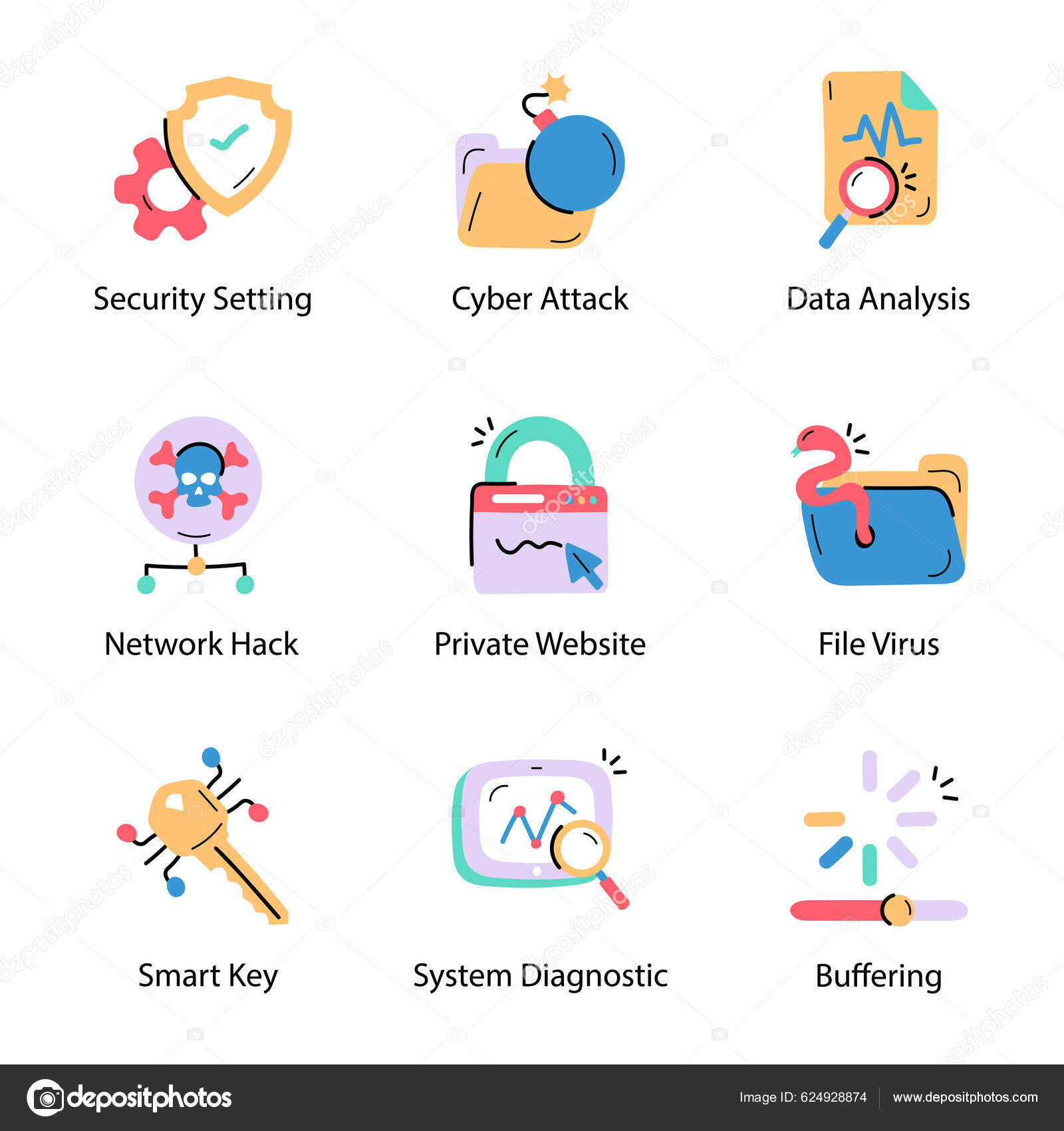 Web Security Icon Set Vector Illustration White Background Stock Vector ...