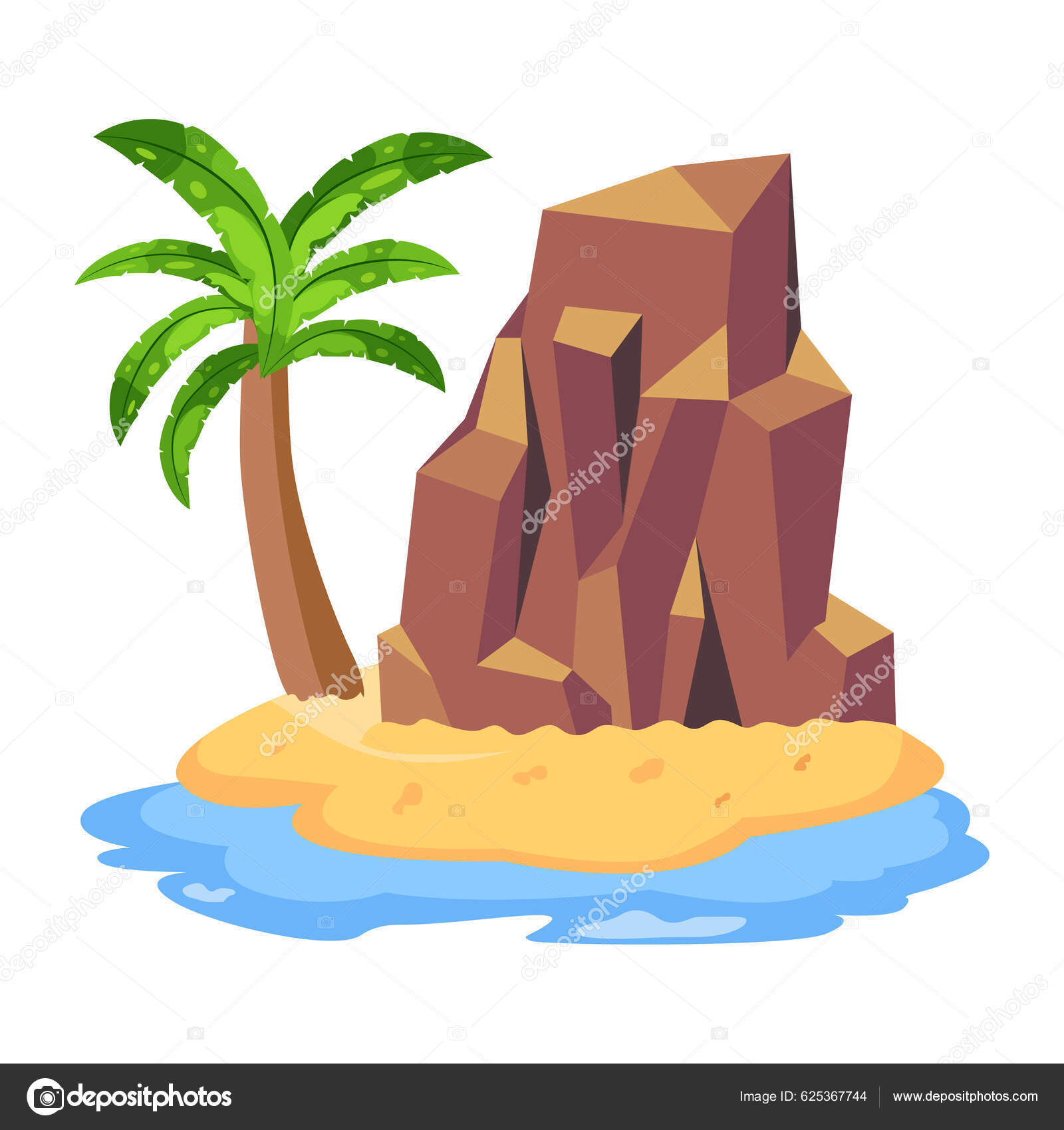 Pantai Dan Pulau Dengan Pasir Dan Vektor Laut Gambar Desain Vektor Stok ...