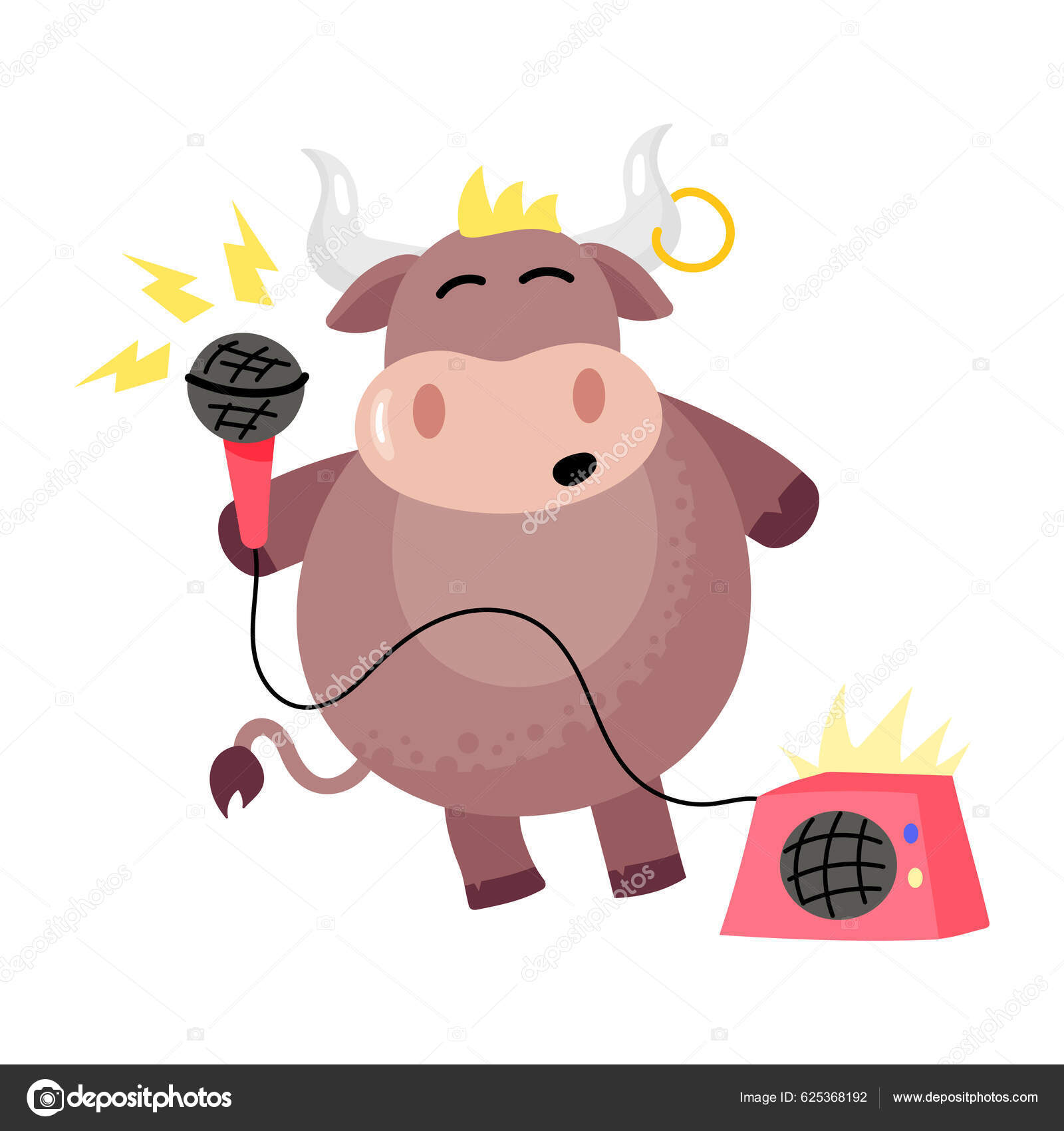 Vaca Dibujos Animados Lindo Con Micrófono Altavoz Vector Ilustración ...