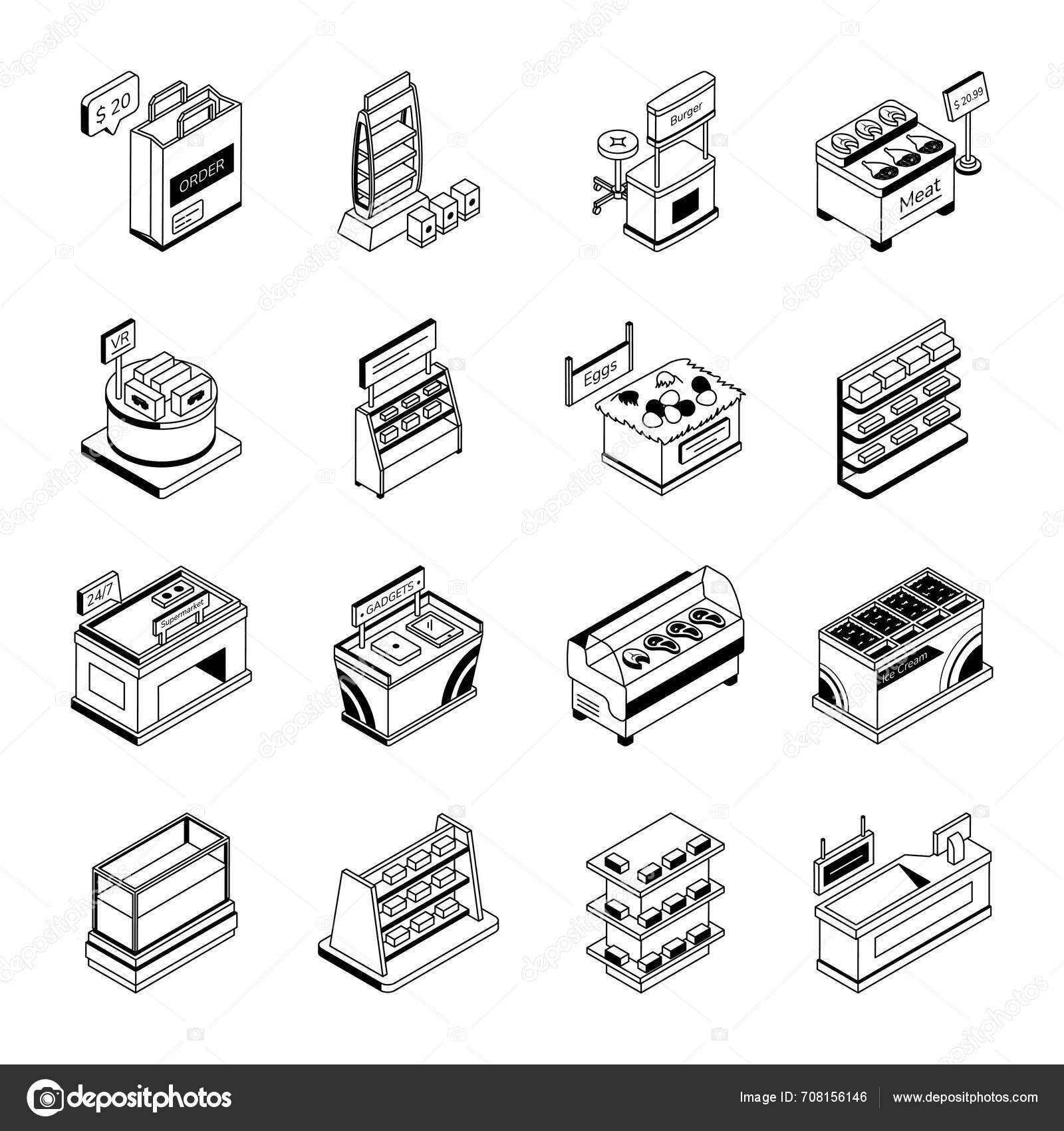 Collection Store Counters Isometric Icons Stock Vector by ...