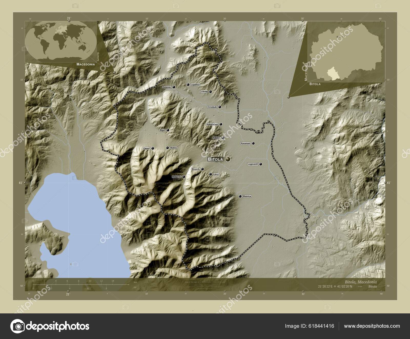 Bitola Municipality Macedonia Elevation Map Colored Wiki Style Lakes ...
