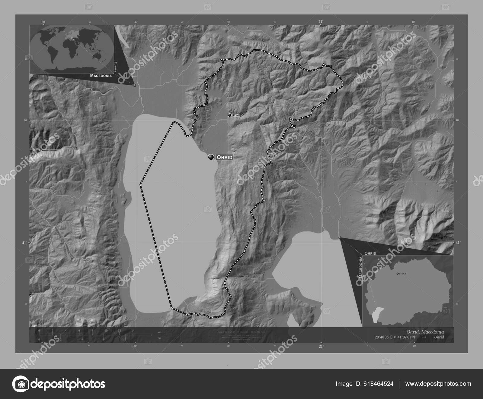 Ohrid Municipality Macedonia Bilevel Elevation Map Lakes Rivers ...